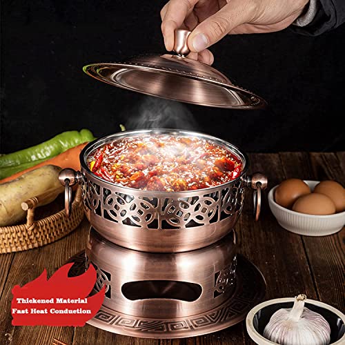 Shabu-Shabu Chinese Hot Pot - Chafing Dish Buffet Stainless Steel Food Warmer - Soup Pot Cookware with Alcohol Lamp - Great for Entertaining Restaurant (Color : Copper)