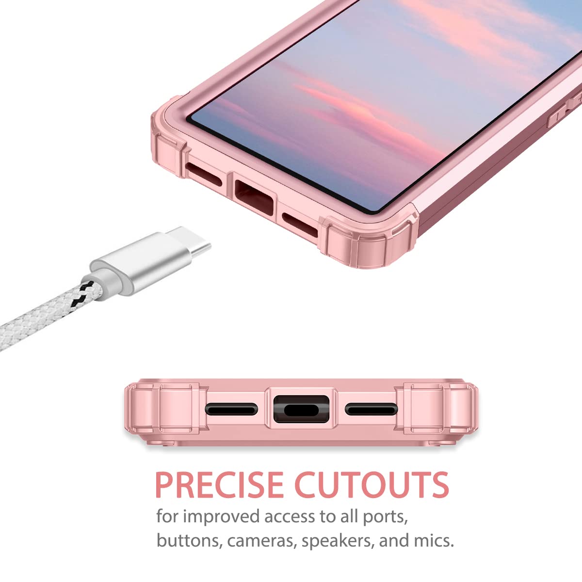 LONTECT for Google Pixel 7 Pro Case Glitter Sparkly Bling Shockproof Heavy Duty Hybrid Sturdy Drop Protective Cover Women Girl Case for Google Pixel 7 Pro 2022,Shiny Rose Gold