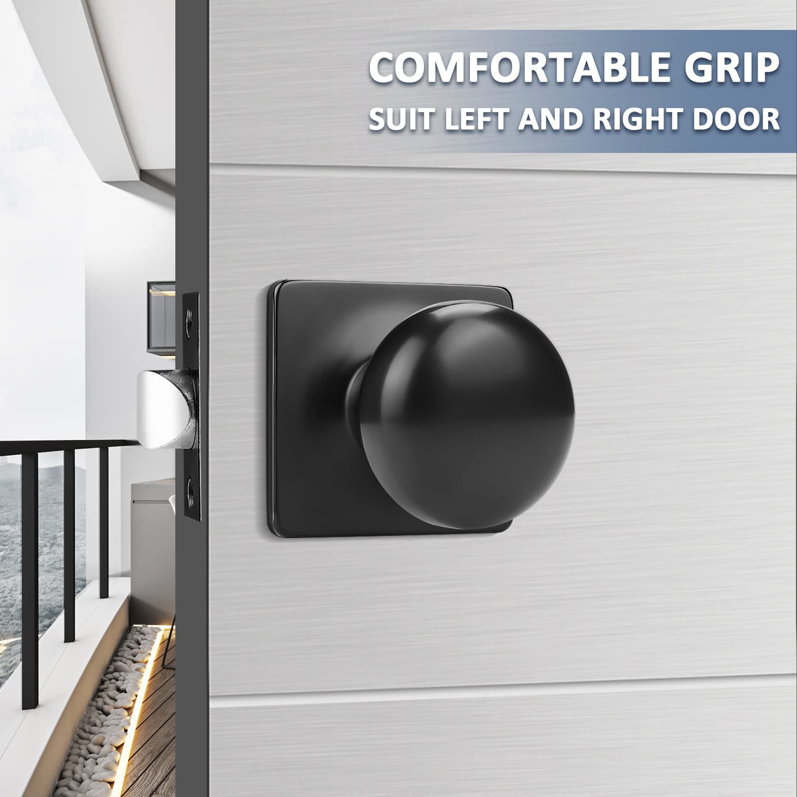 Mengico Door Knobs, 10 Pack Black Passage Door Knobs, Square Knob Faceplate, Handle for French Doors, Hallway, Non-Locking Interior Doorknob