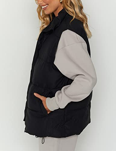 Zhiyouni Womens Puffer Vests Jackets Sleeveless Stand Collar Zipper Puffy Coats (Black-L)