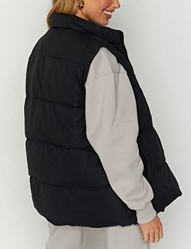 Zhiyouni Womens Puffer Vests Jackets Sleeveless Stand Collar Zipper Puffy Coats (Black-L)