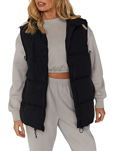 Zhiyouni Womens Puffer Vests Jackets Sleeveless Stand Collar Zipper Puffy Coats (Black-L)