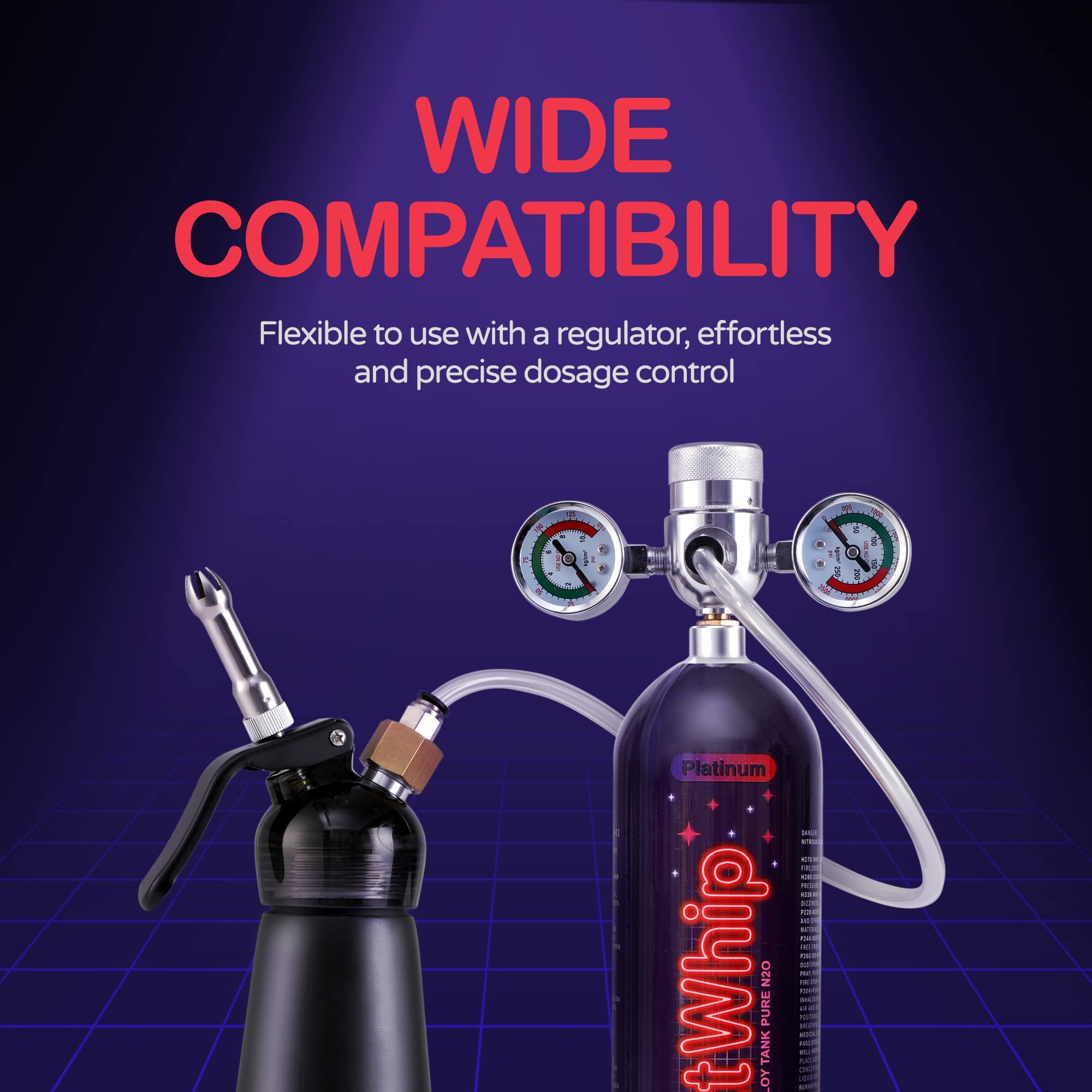 GreatWhip 640g Whipped Cream Chargers Cylinders Aluminum Construction Lightest Whip Cream Tank Cartridge (3 Cylinders)