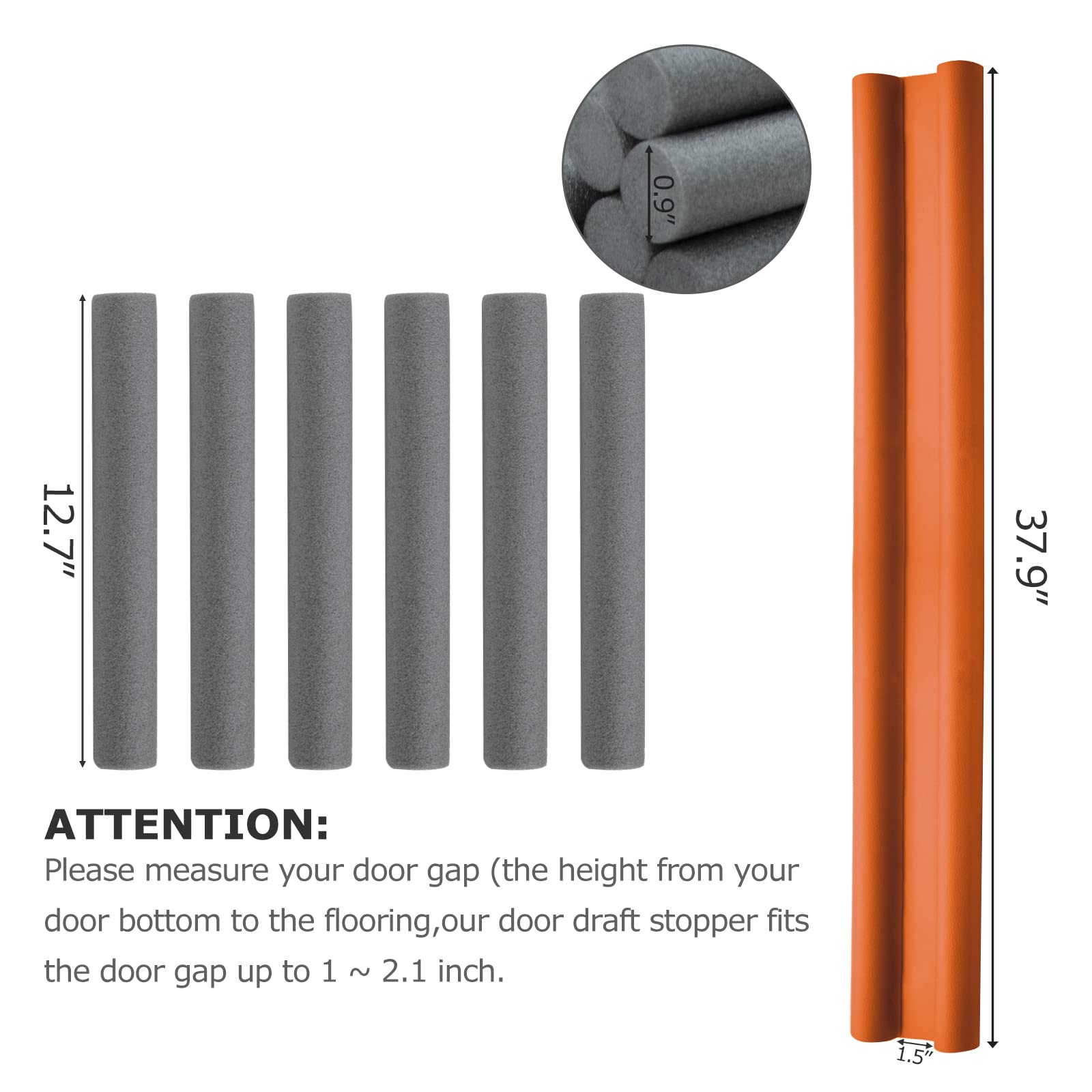 2PCS Under Door Draft Stopper,Twin Door Draft Blocker Weather Stripping Noise Cold Air Blocker Window,Washable,Dust Proof,Removable,Adjustable Door Sweeps 38"(Orange)