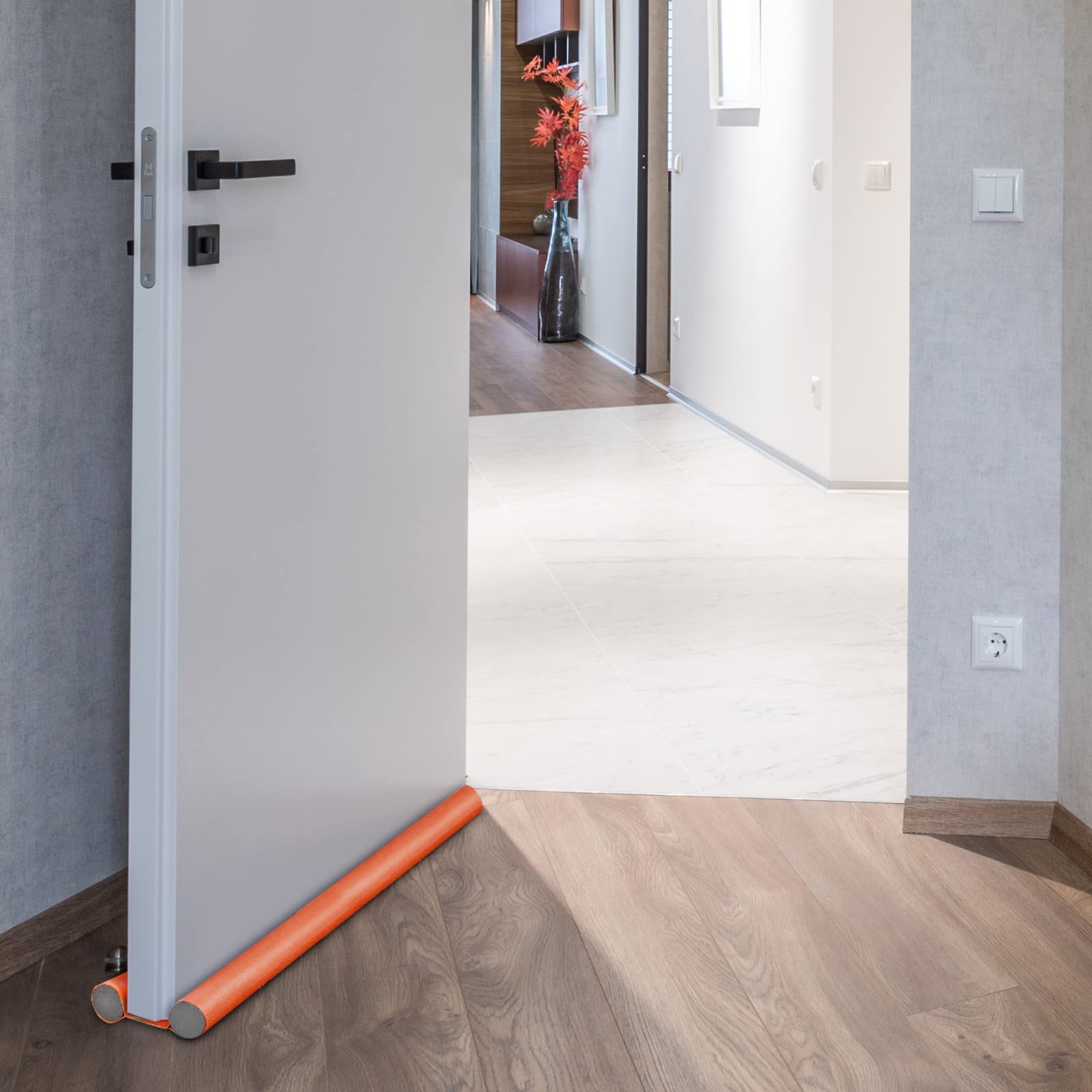 2PCS Under Door Draft Stopper,Twin Door Draft Blocker Weather Stripping Noise Cold Air Blocker Window,Washable,Dust Proof,Removable,Adjustable Door Sweeps 38"(Orange)