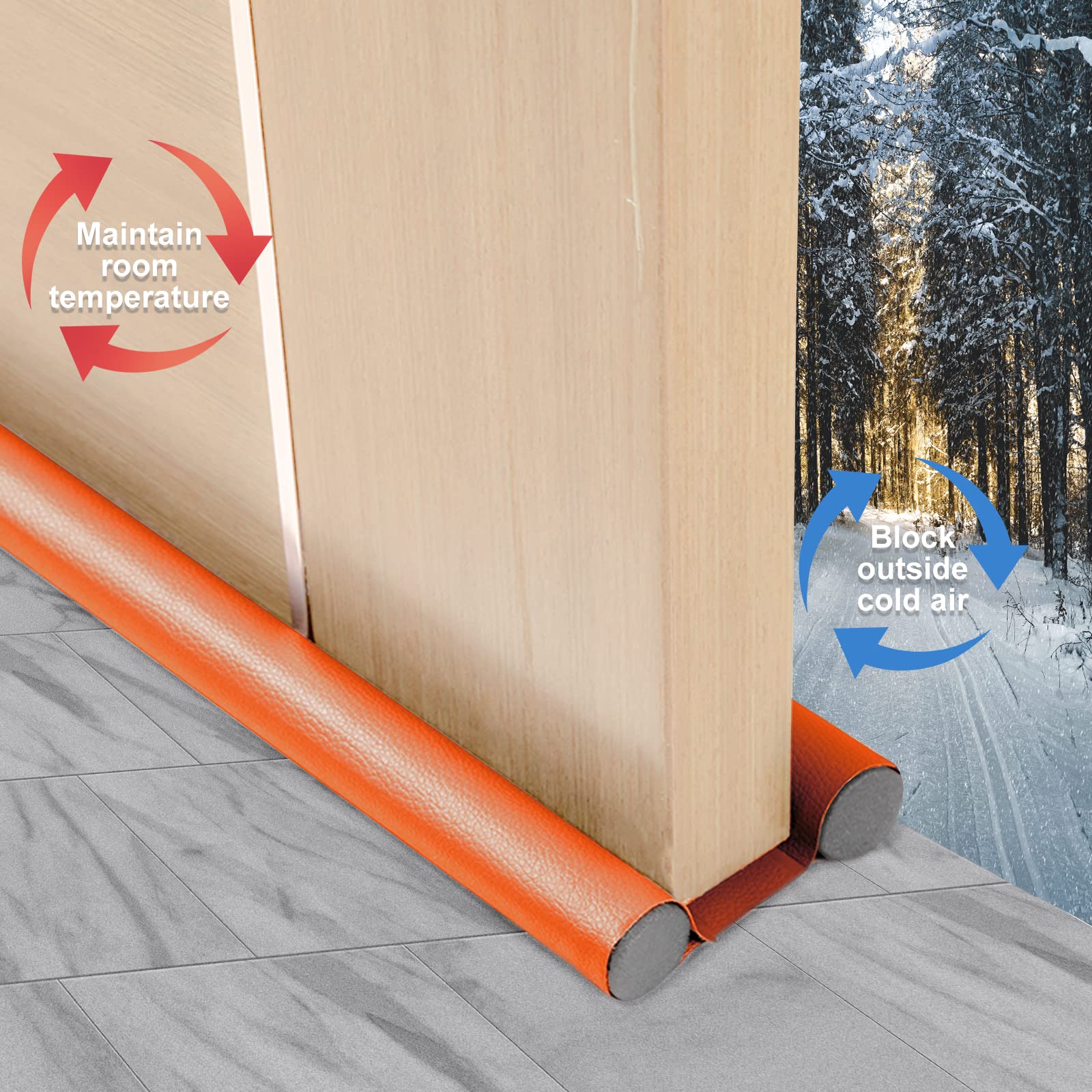 2PCS Under Door Draft Stopper,Twin Door Draft Blocker Weather Stripping Noise Cold Air Blocker Window,Washable,Dust Proof,Removable,Adjustable Door Sweeps 38"(Orange)