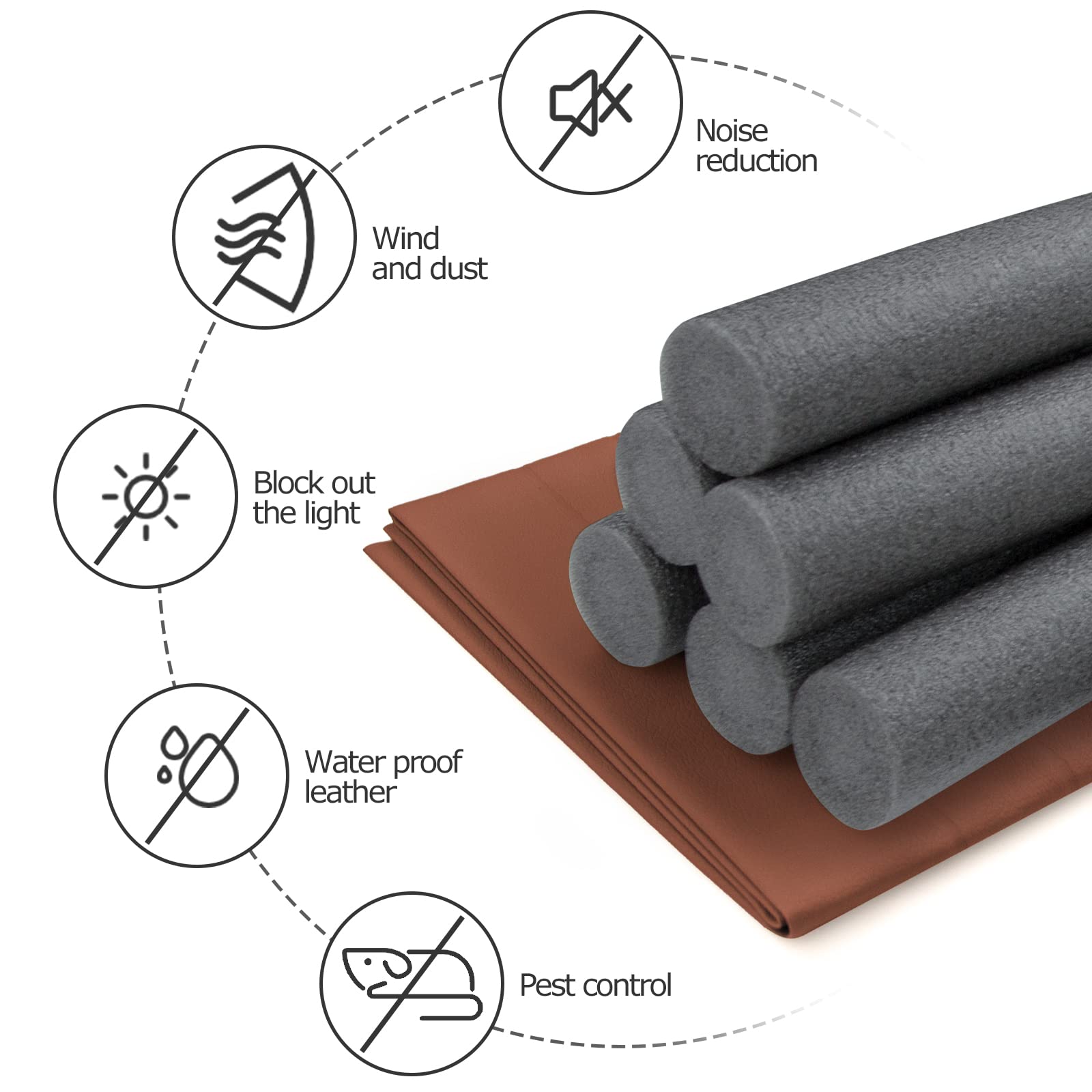 2PCS Under Door Draft Stopper,Twin Door Draft Blocker Weather Stripping Noise Cold Air Blocker Window,Washable,Dust Proof,Removable,Adjustable Door Sweeps 38"(Brown)
