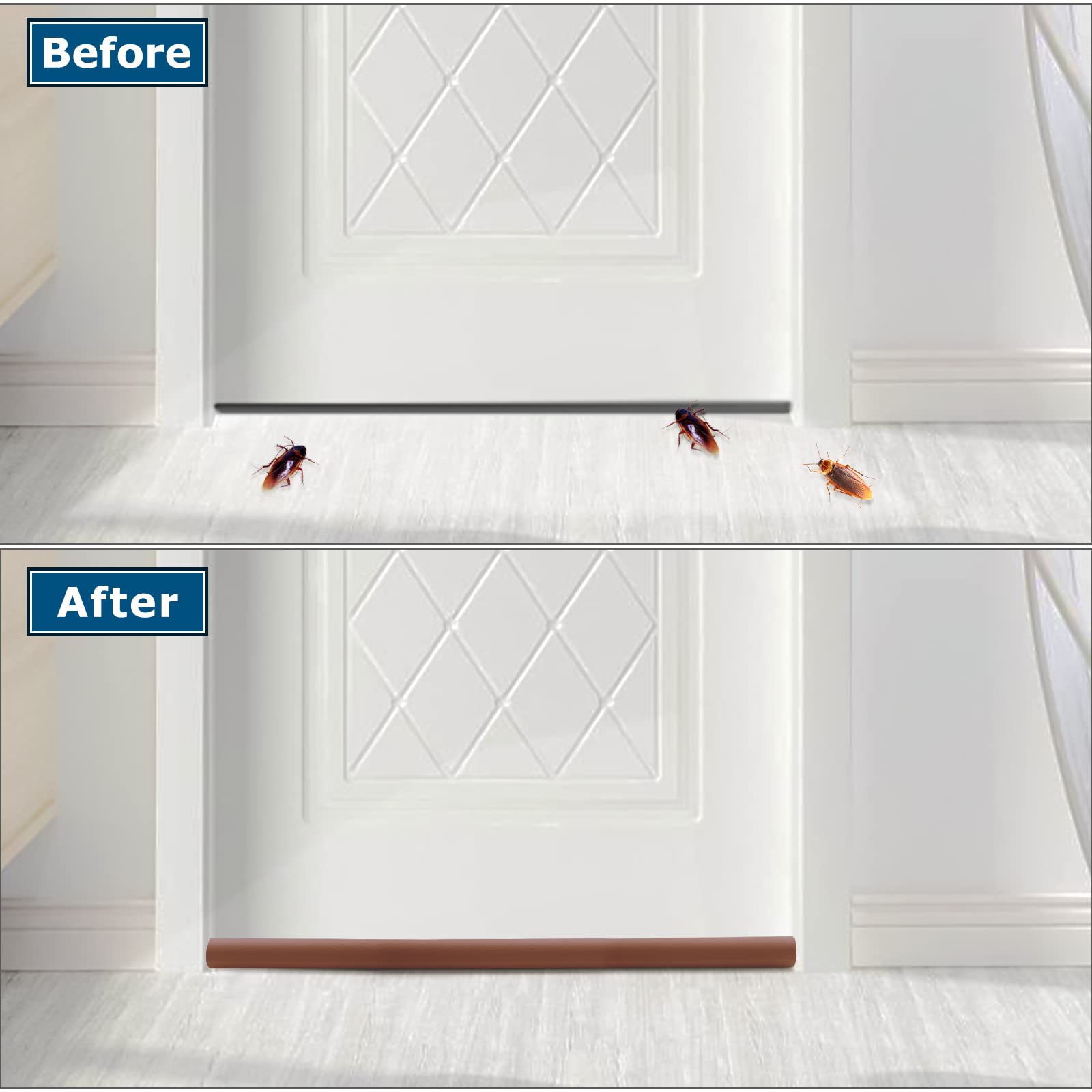 2PCS Under Door Draft Stopper,Twin Door Draft Blocker Weather Stripping Noise Cold Air Blocker Window,Washable,Dust Proof,Removable,Adjustable Door Sweeps 38"(Brown)