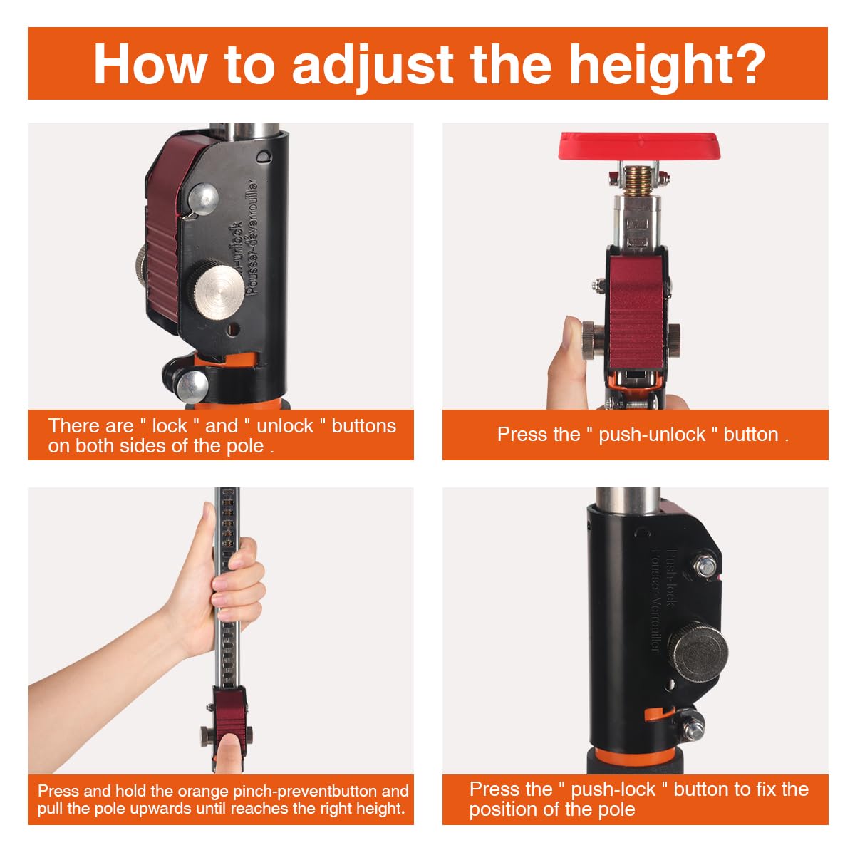 Cabinet Adjustable Support Pole, Upper Hand Work Support for Cabinet Jacks 3rd Hand Support System with Adjustable Length Non-Slip Pads and Telescopic Pole,Extends from 57" to 114", 2 Pack