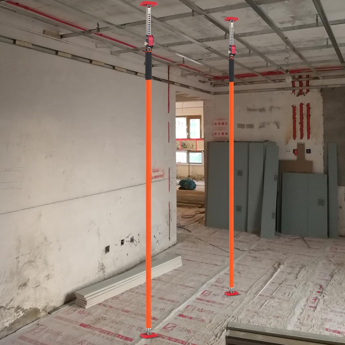 Cabinet Adjustable Support Pole, Upper Hand Work Support for Cabinet Jacks 3rd Hand Support System with Adjustable Length Non-Slip Pads and Telescopic Pole,Extends from 57" to 114", 2 Pack