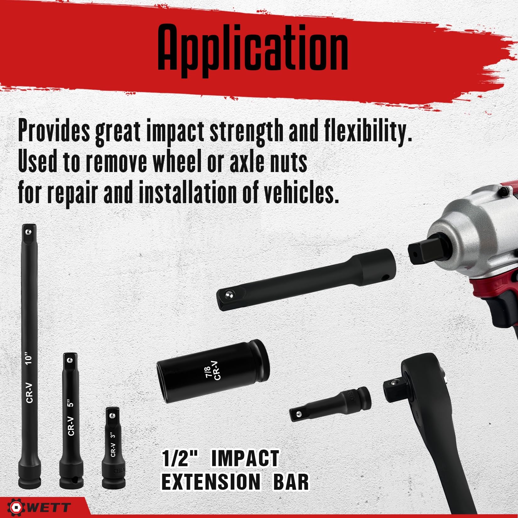 WETT 1/2" Drive Impact Socket Set, 29 Piece Deep Socket with Extension Bar, Cr-V Steel, SAE & Metric, 6 Point, (3/8" - 1", 10-24mm)