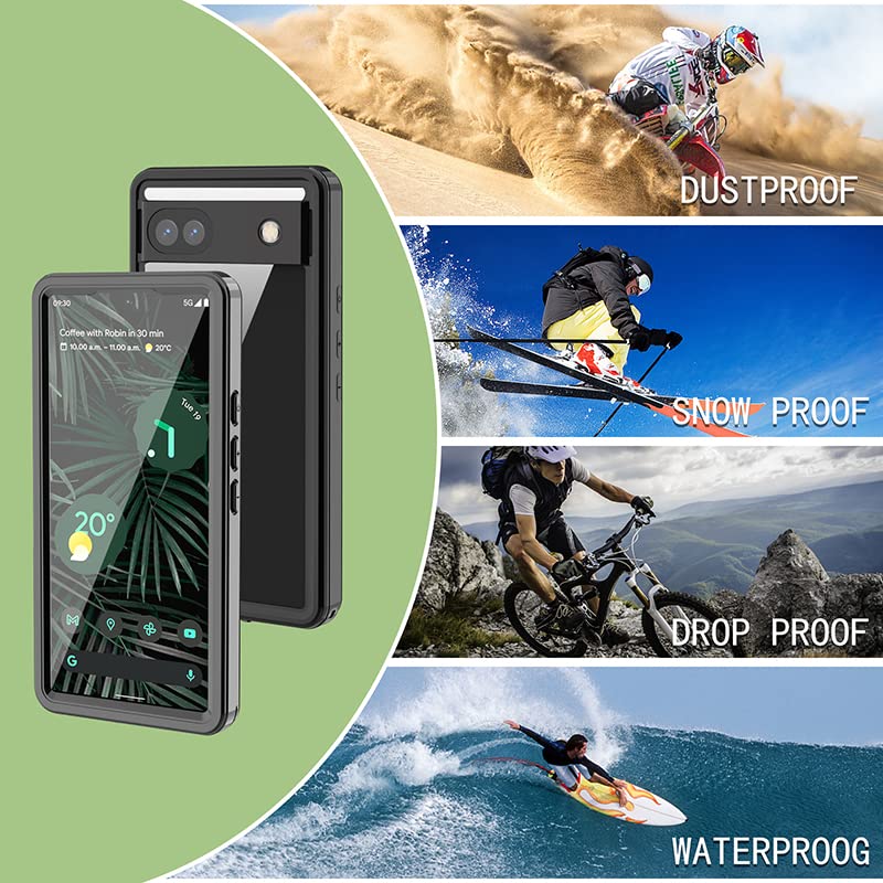 DINGXIN Google Pixel 6a Case Waterproof IP68 Certified Dustproof Shockproof Built-in Screen Protector Full Body Case for Pixel 6a 2022 Black