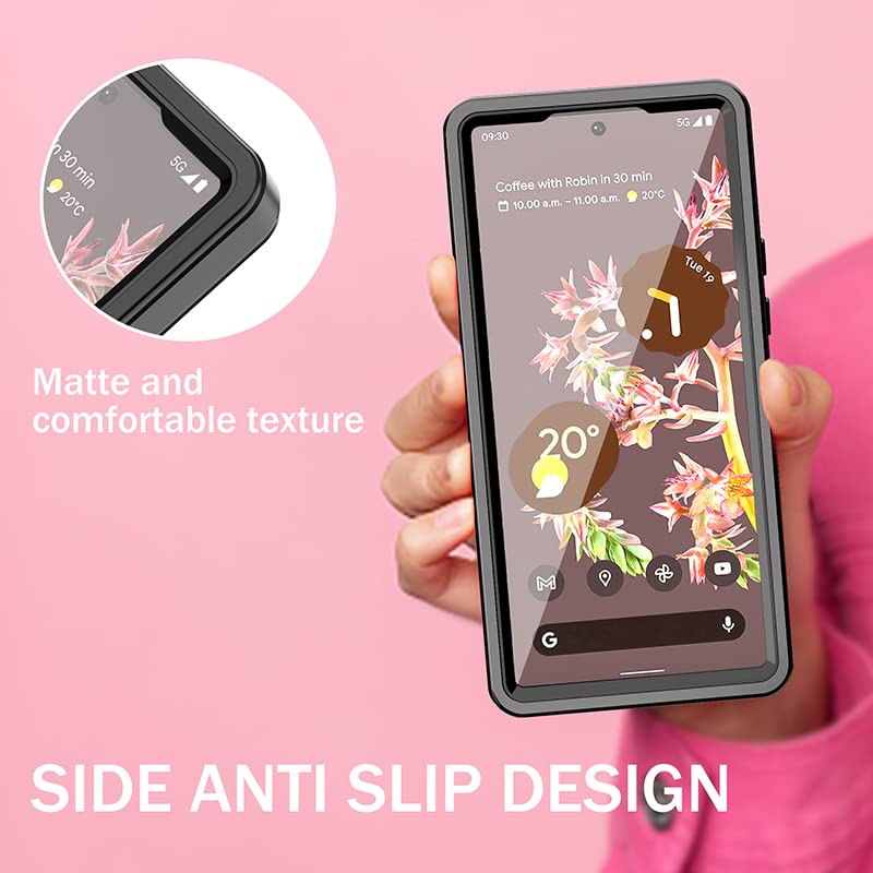 DINGXIN Google Pixel 6a Case Waterproof IP68 Certified Dustproof Shockproof Built-in Screen Protector Full Body Case for Pixel 6a 2022 Black