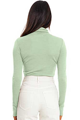 Trendy Queen Womens Turtleneck Long Sleeve Shirts Mock Neck Fall Fashion Basic Layering Tight Stretch Thermal Underwear Scrub Fashion Outfits Business Clothes Sage
