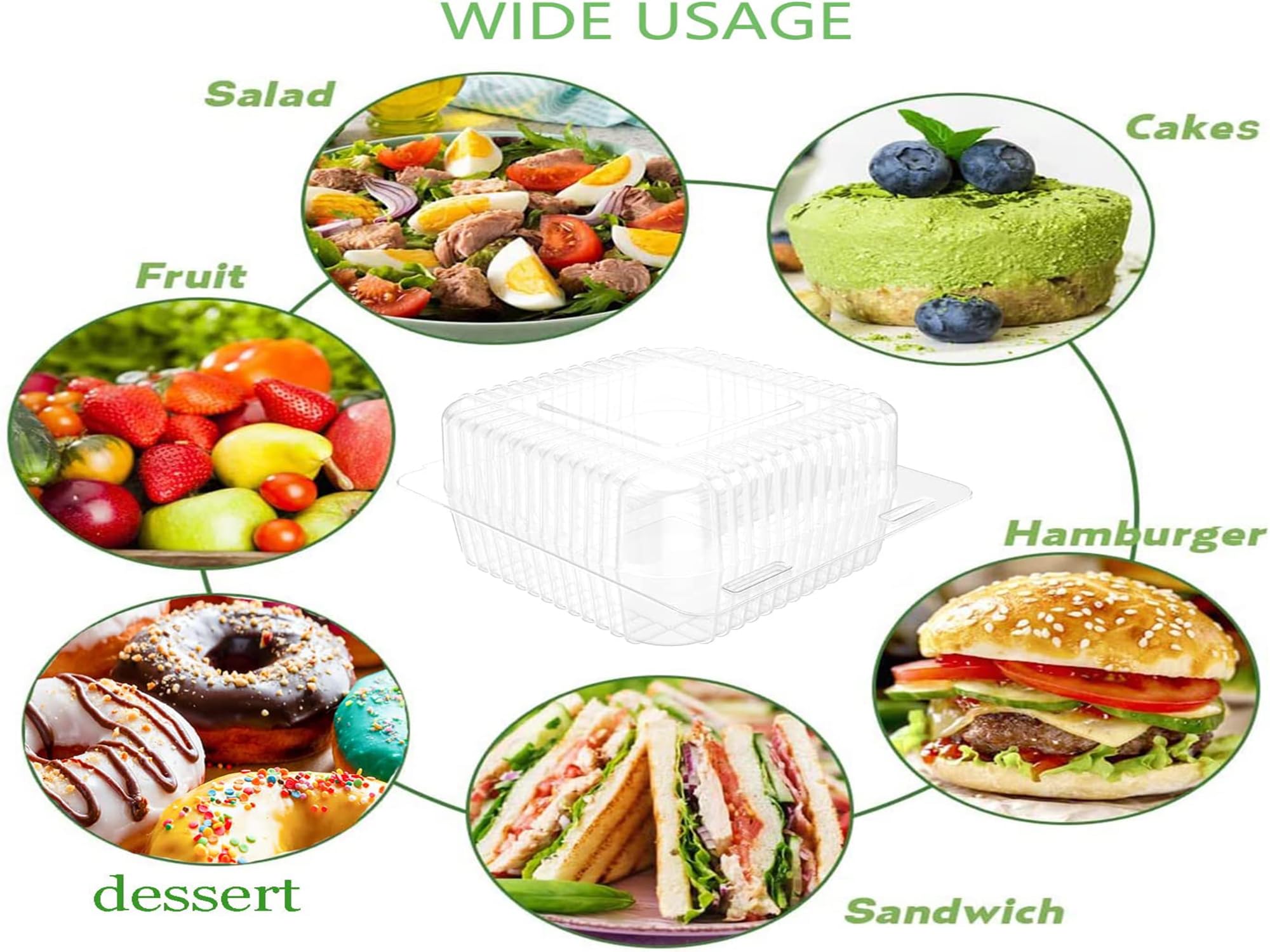 Axe Sickle 150 Count Clear Plastic Hinged Take Out Containers Clamshell Takeout Tray Food Clamshell Containers Outside Diameter 5.3 x 4.7 inch for Dessert, Snacksetc, Cakes Slice, Cookies, Salads