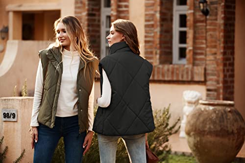 MEROKEETY Puffer Vest for Women Lightweight Fall Snap Button Quilted Jacket Coat with Pockets,Black,XL