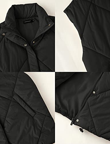 MEROKEETY Puffer Vest for Women Lightweight Fall Snap Button Quilted Jacket Coat with Pockets,Black,XL