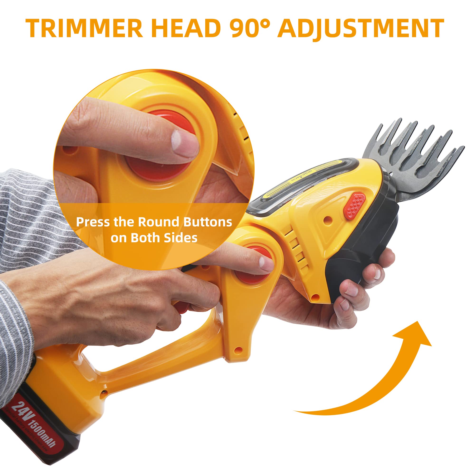 2 in 1 Hedge Trimmer, Cordless Grass Shear & Shrub Trimmer Electric 24V Handheld Weed Grass Cutter with 2×1.5Ah Rechargeable Battery for Garden, Lawn, Gardening Tools