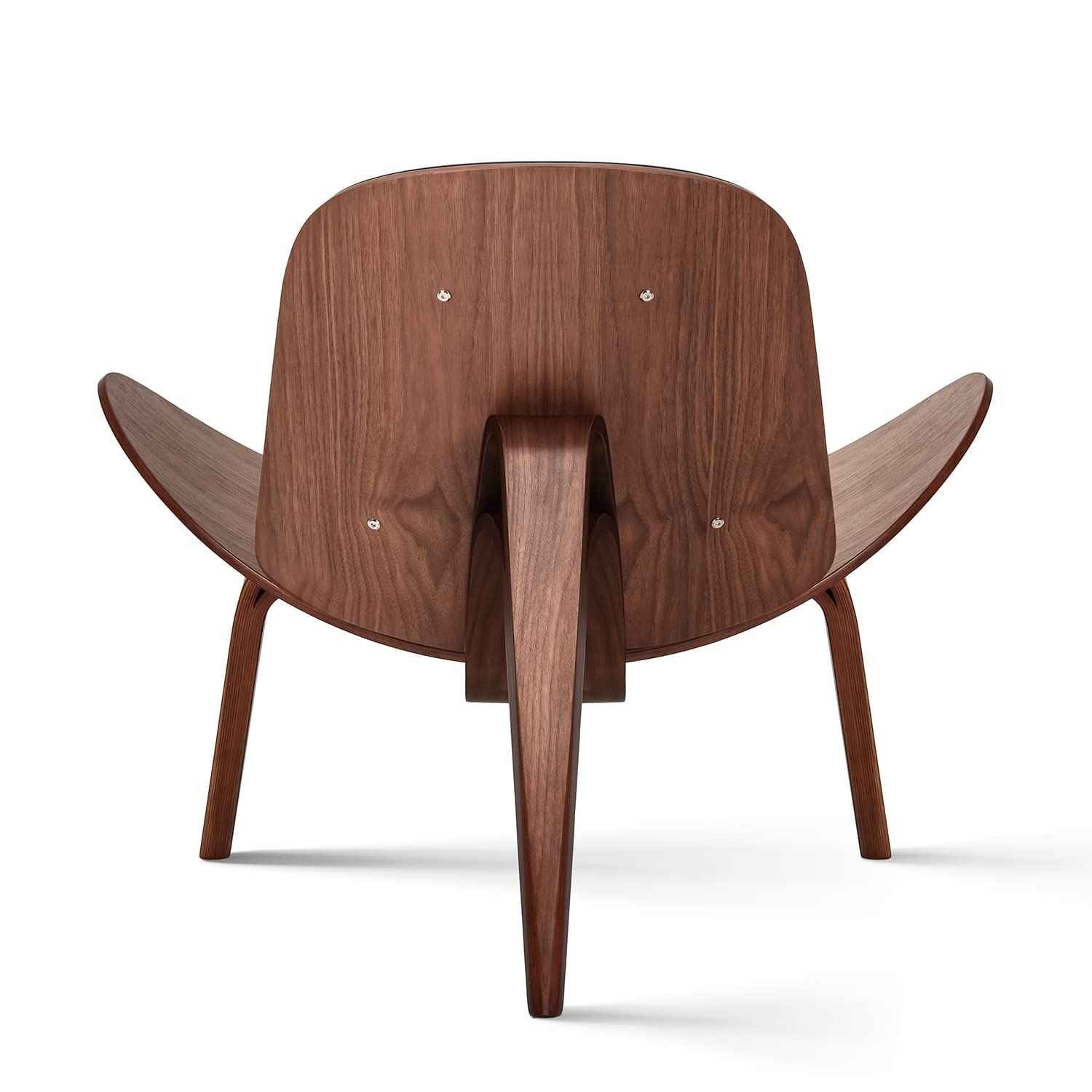 Furgle Mid Century Modern Chair Tripod Design Shell Chair with Black PU Leather Plywood Solid Wood Cute Accent Chair for Living Room, Reading Side Chair for Bedroom, Study, Office