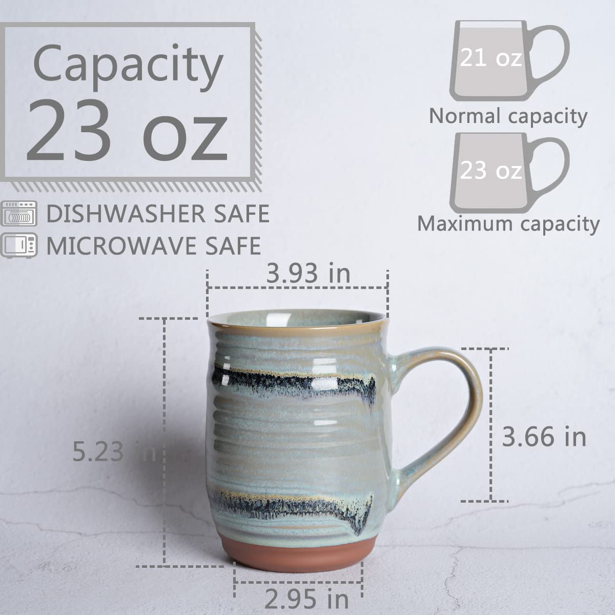 Bosmarlin Extra Large Ceramic Coffee Mug, 23 Oz, Dishwasher and Microwave Safe, Oversized Big Tea Cup for Office and Home (Turquoise Blue, 1)