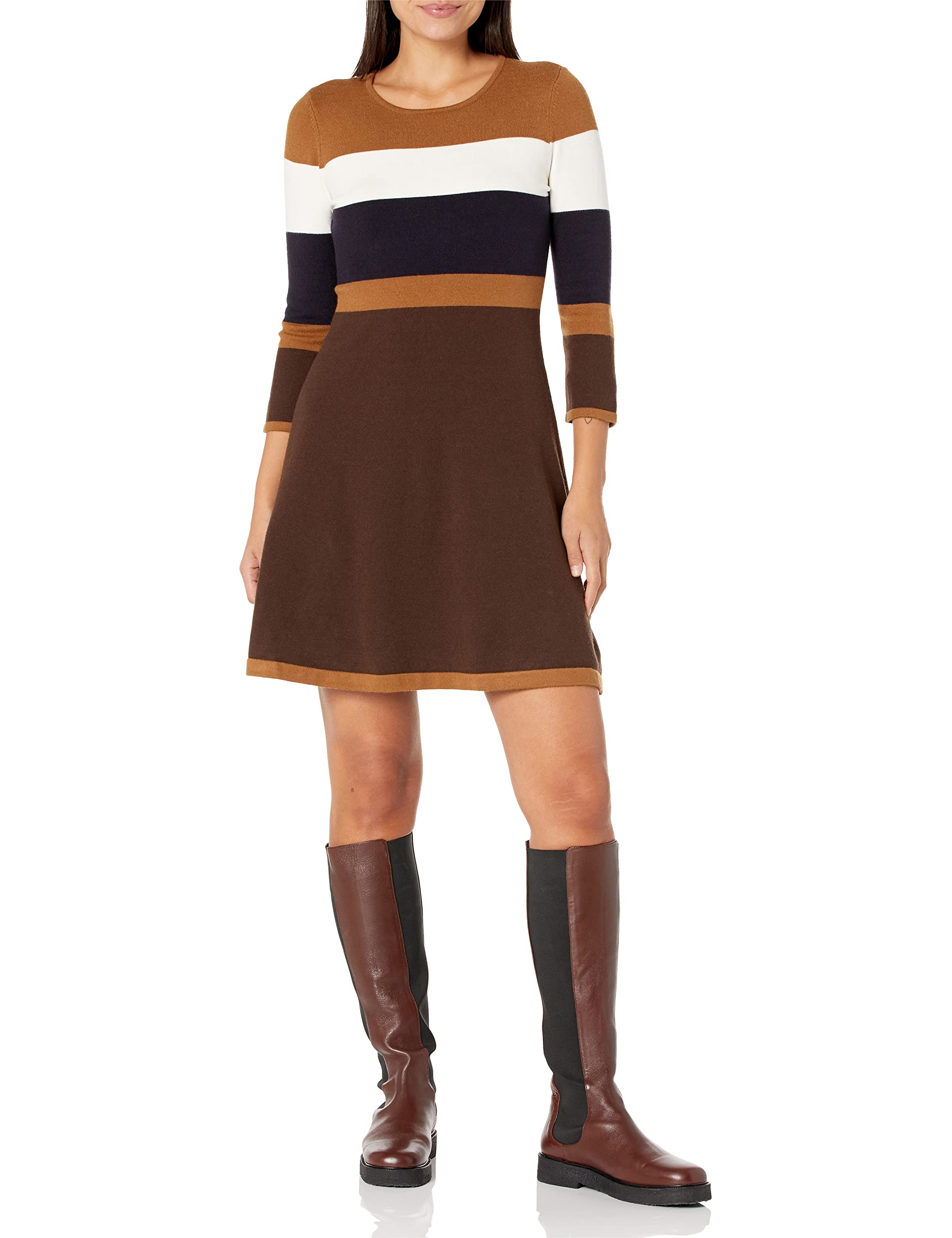 Jessica Howard Women's Colorblock Sweater Shift Mini Dress with ¾ Sleeves, Rust Combo, X-Large