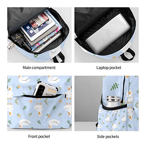 Duck and flower on the blue background Adult Leisure Backpack Student Backpack Laptop Backpack For women men School Shoulder Bag Bookbag for Travel Daypack halloween decor
