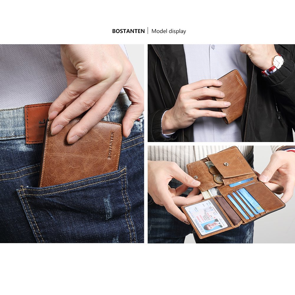 BOSTANTEN Genuine Leather Wallets for Men & Leather Backpack for Men 15.6 inch Laptop Backpack Shoulder Bag