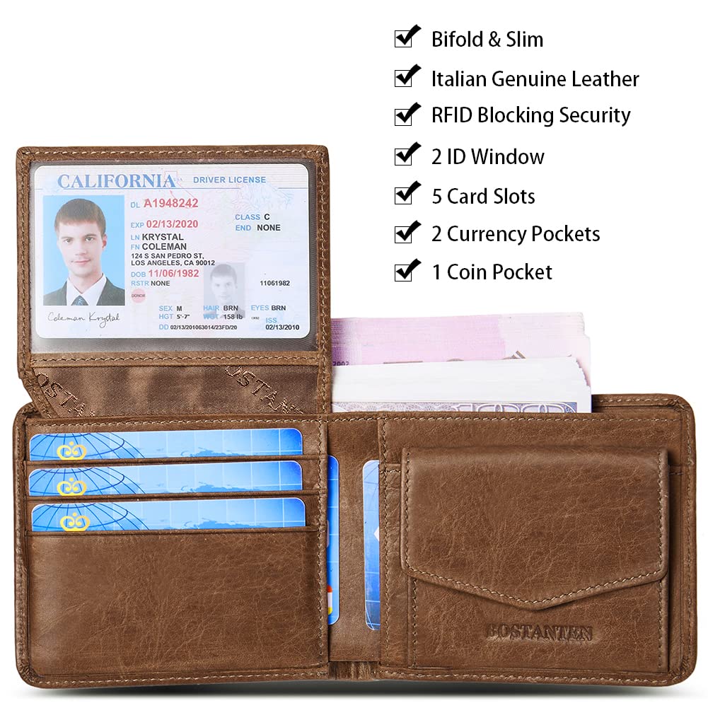 BOSTANTEN Genuine Leather Wallets for Men & Leather Backpack for Men 15.6 inch Laptop Backpack Shoulder Bag