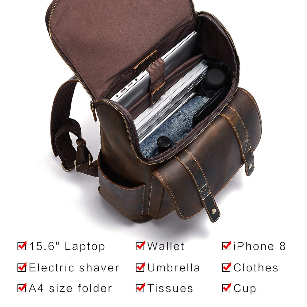 BOSTANTEN Genuine Leather Wallets for Men & Leather Backpack for Men 15.6 inch Laptop Backpack Shoulder Bag