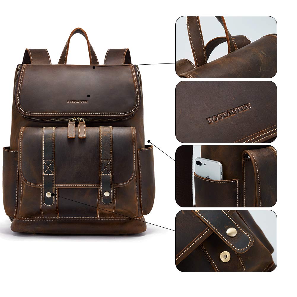 BOSTANTEN Genuine Leather Wallets for Men & Leather Backpack for Men 15.6 inch Laptop Backpack Shoulder Bag