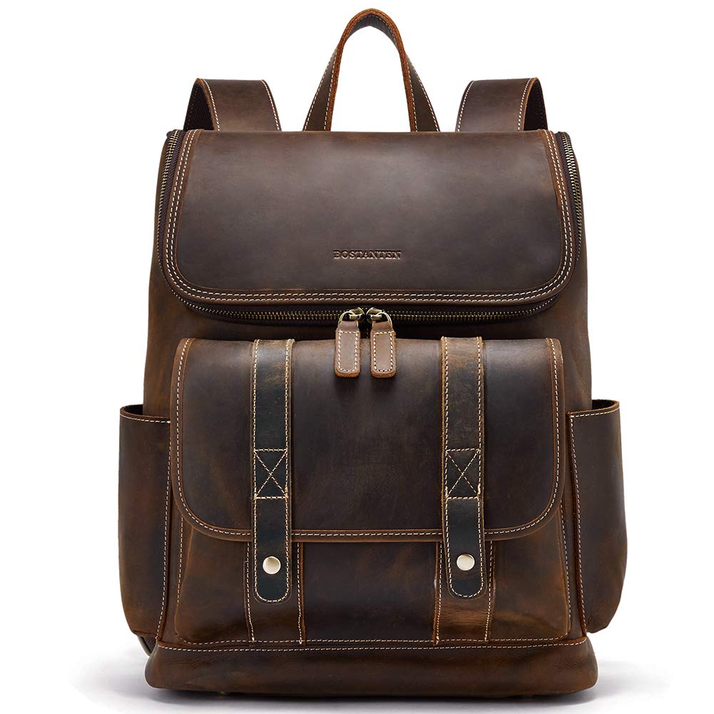 BOSTANTEN Genuine Leather Wallets for Men ＆ Leather Backpack for Men 15.6 inch Laptop Backpack Shoulder Bag