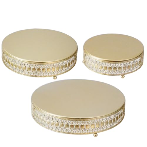 FEICTPOX Cake Stand Set of 3 Metal Cupcake Stands Dessert Display Plate for Wedding Party Birthday … (18K Gold)