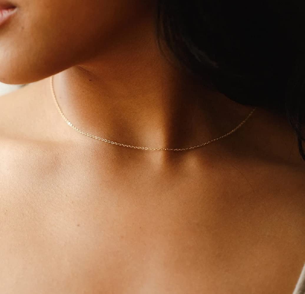 Aghfacy Dainty Thin Chain Choker Necklace 14K Plated Gold Minimalist Short Chain Necklaces for Women Jewelry Gift(1.3mm)