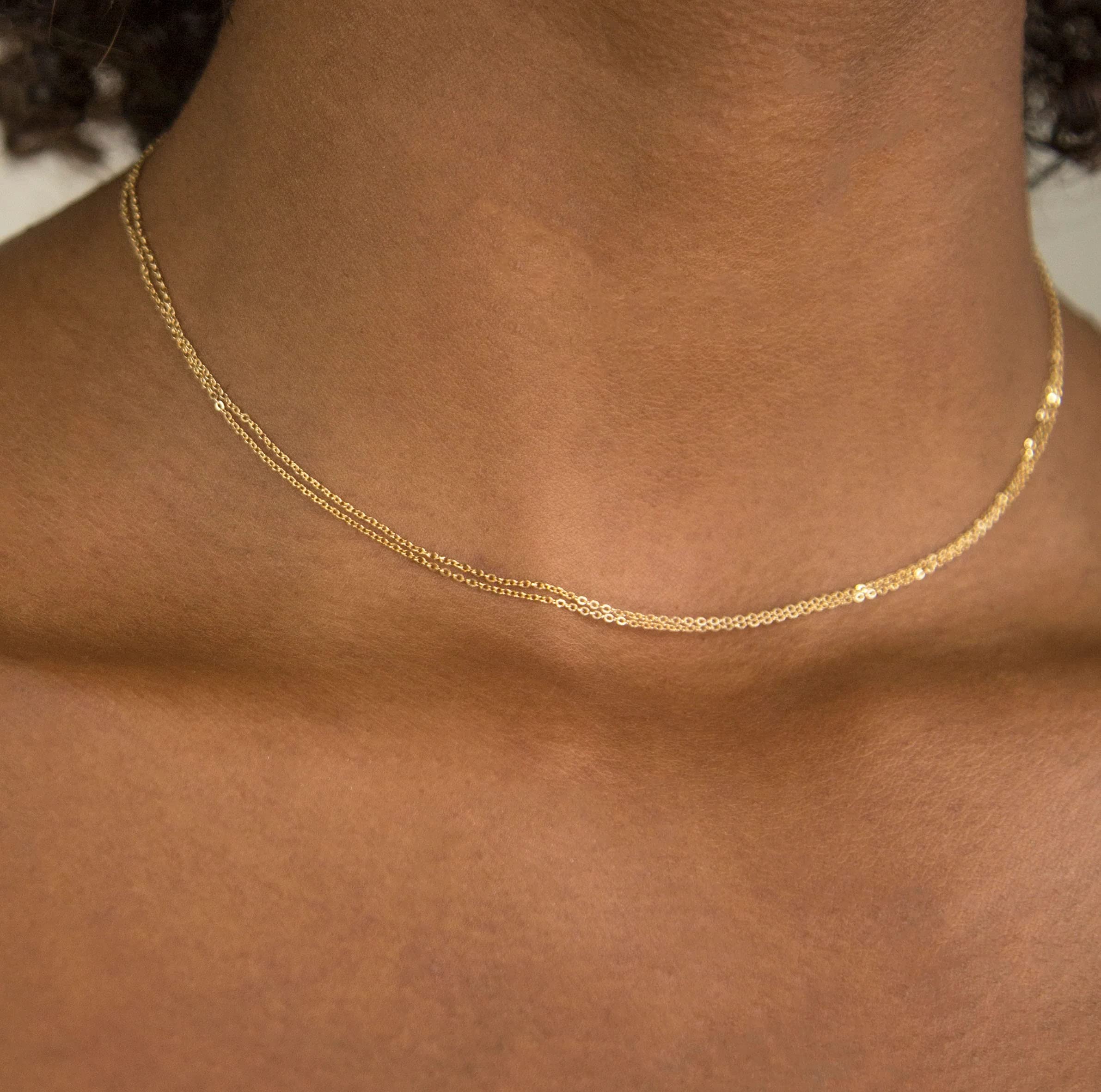 Aghfacy Dainty Thin Chain Choker Necklace 14K Plated Gold Minimalist Short Chain Necklaces for Women Jewelry Gift(1.3mm)