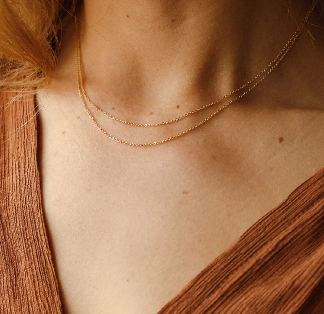 Aghfacy Dainty Thin Chain Choker Necklace 14K Plated Gold Minimalist Short Chain Necklaces for Women Jewelry Gift(1.3mm)
