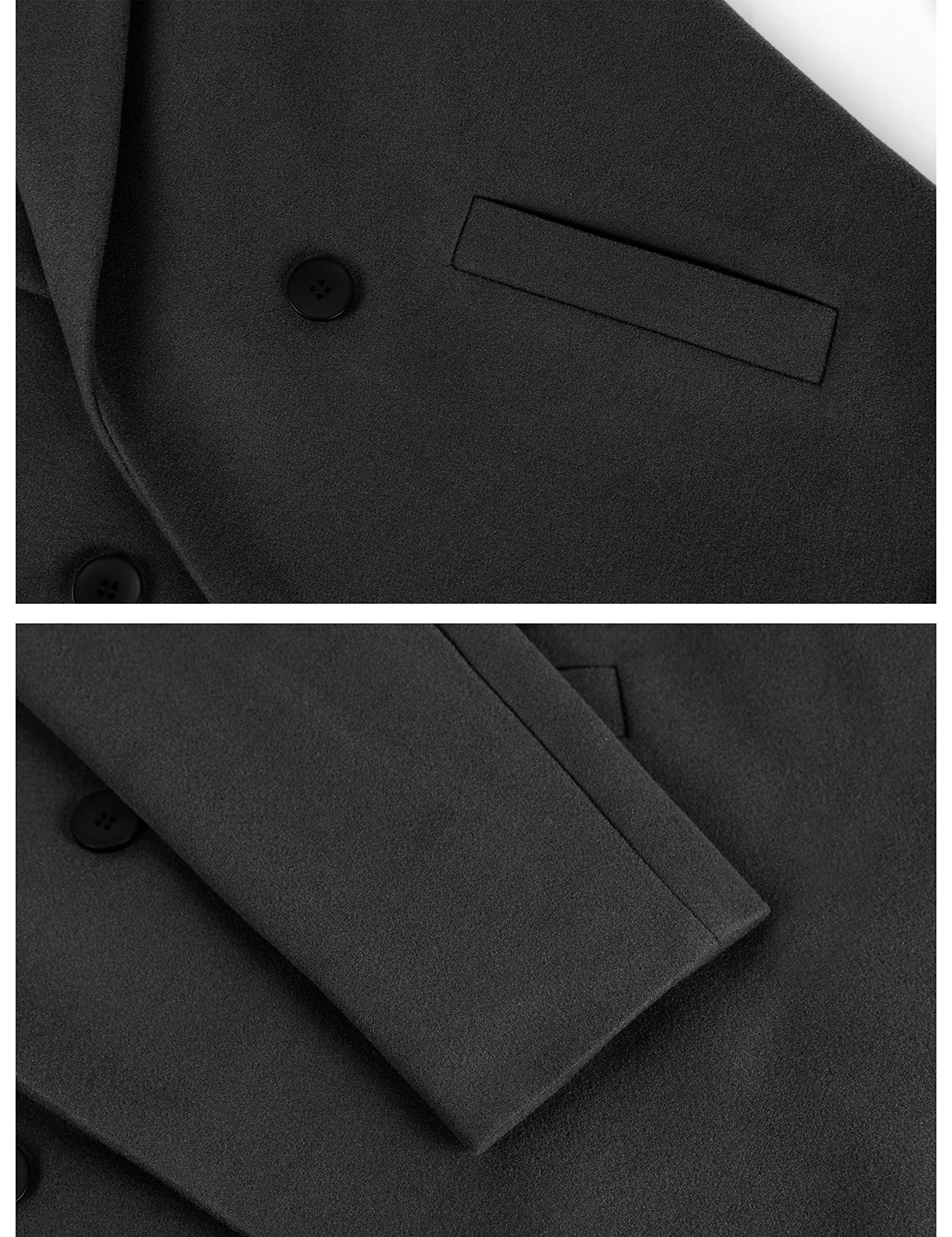 Hooever Women's Winter Wool Coat Casual Notch Lapel Single-Breasted Peacoat(Black-M)