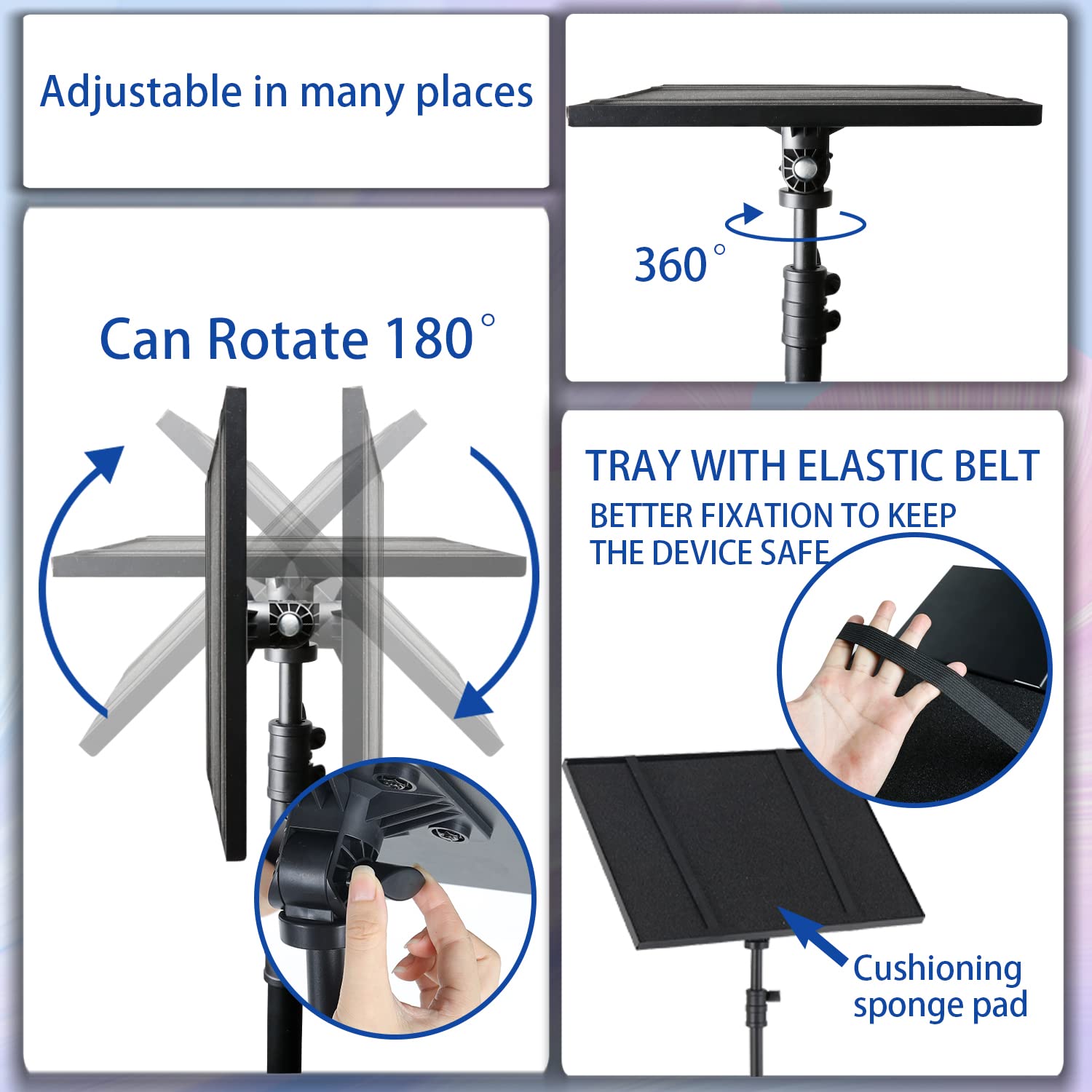 Projector Stand Tripod Adjustable Height, with Wheels, 2 Shelves, Mouse Tray Laptop Tripod, Outdoor Projector Stand for Backyard, Studio