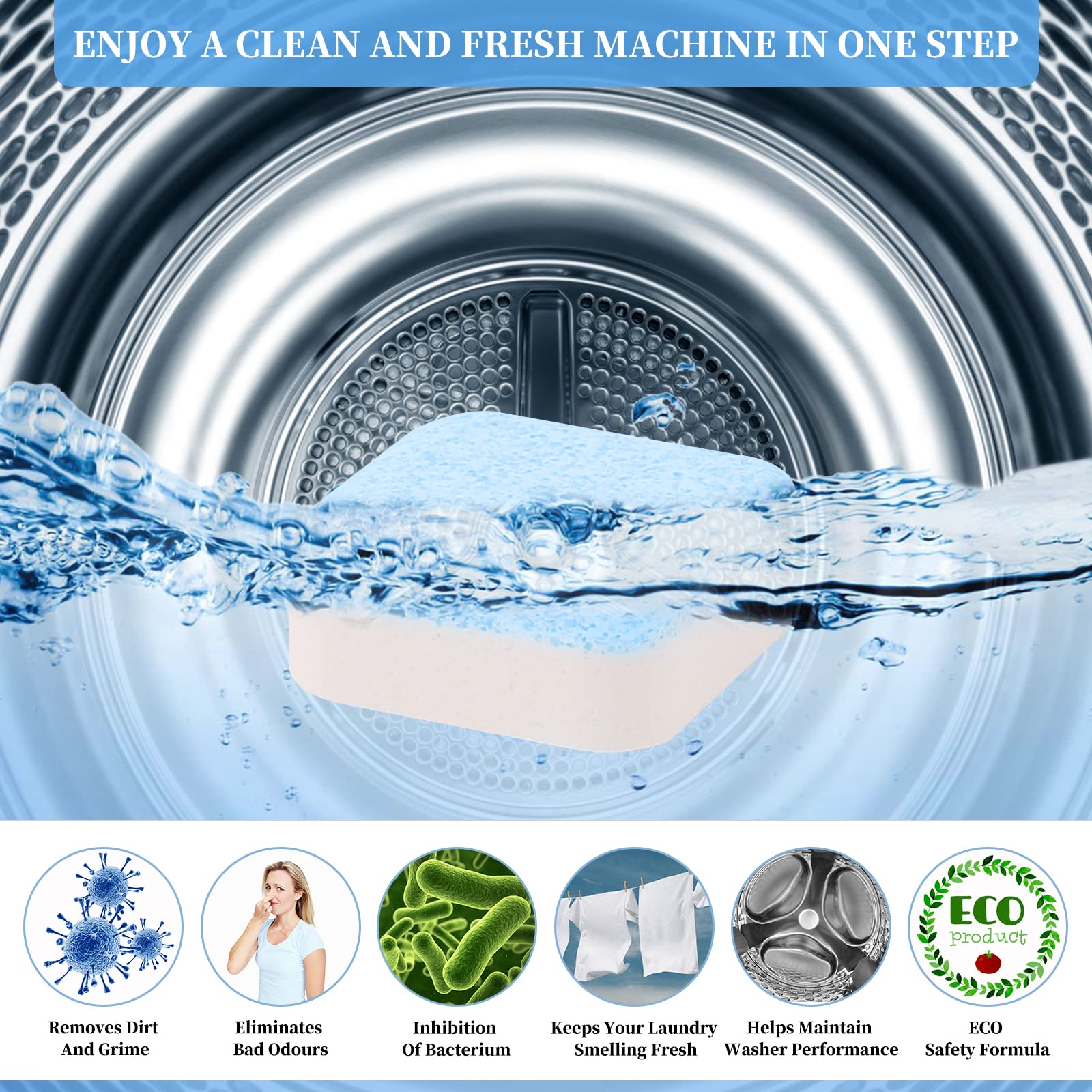 ORTUBE 48 Pack Washing Machine Cleaner - Deep Cleaning Formula Tablets for Front and Top Loader Washer Machines