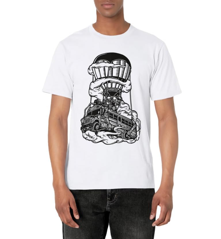 Fortnite Battle Bus Flying Line Art T-Shirt