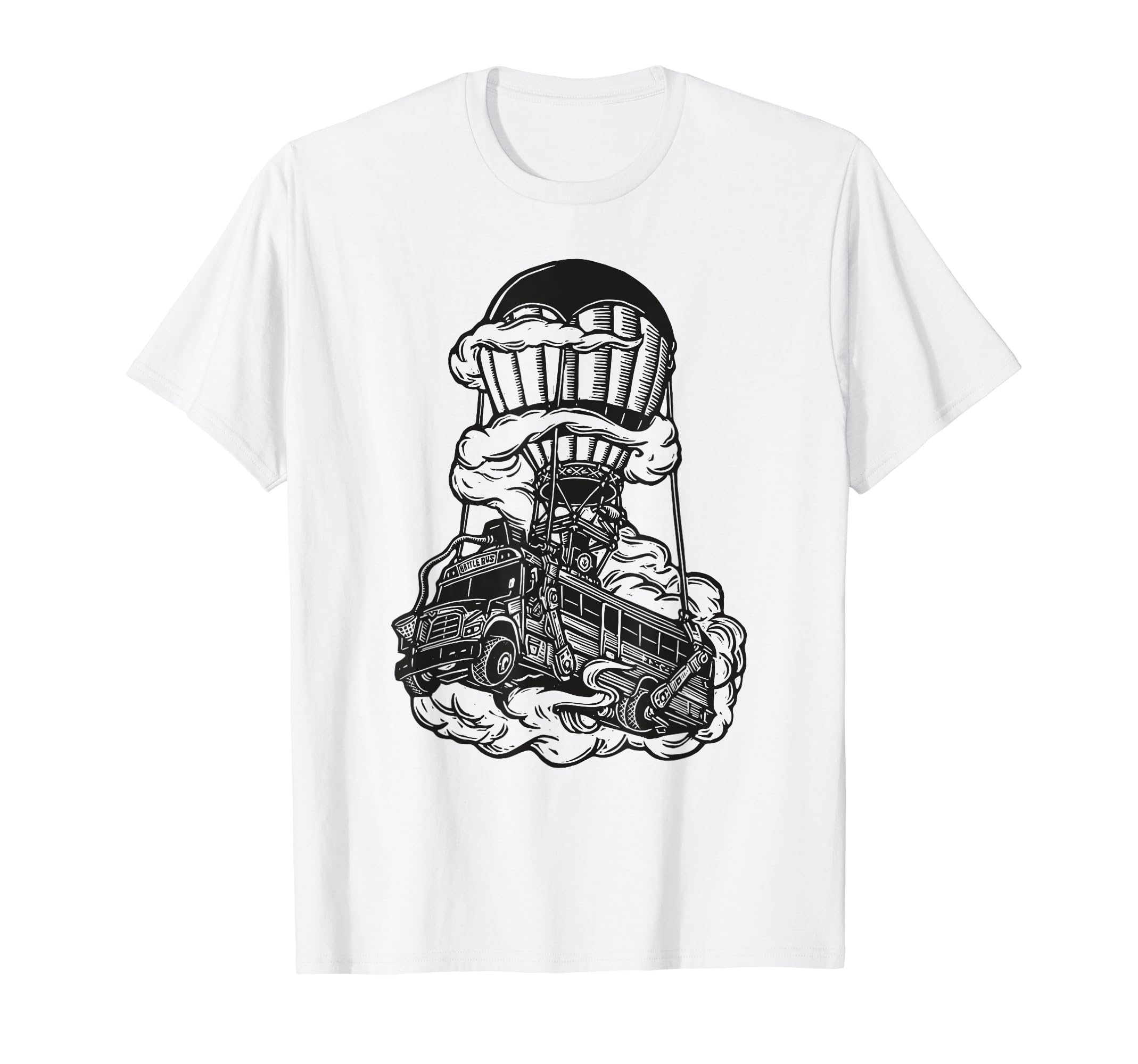 Fortnite Battle Bus Flying Line Art T-Shirt