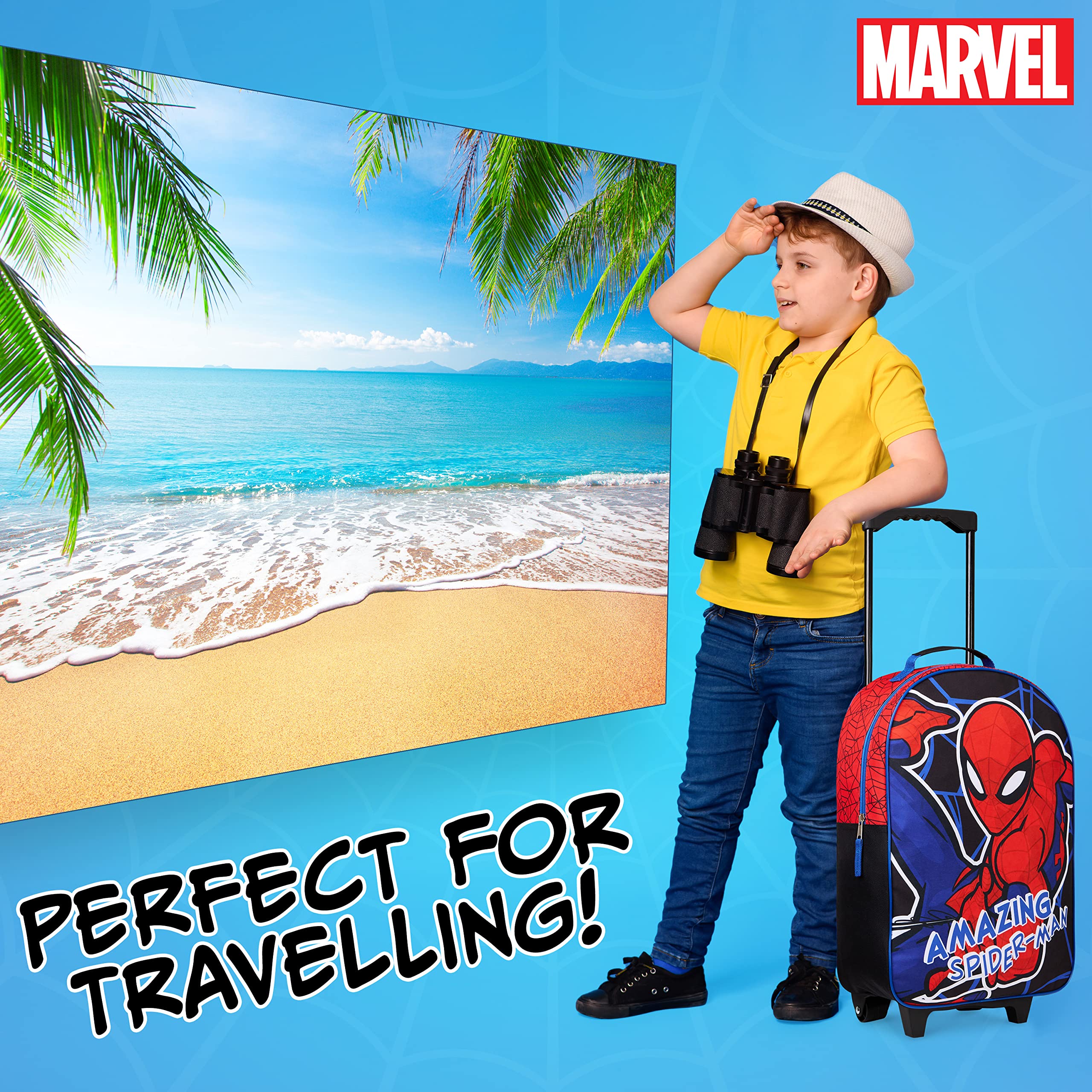 Marvel Kids Suitcase for Boys Foldable Trolley Hand Luggage Bag Carry On Avengers Travel Bag with Wheels Cabin Bag Wheeled Bag with Handle Spiderman Trolley Suitcase Boys (Multicolor Spiderman)