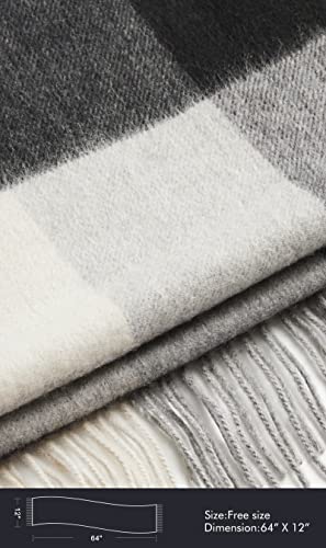 EURKEA Cashmere Wool Long 2024 Plaid Tartan Winter Scarf for Women, Warm & Soft & Cozy, Gift Ready, Grey & Black