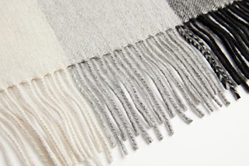 EURKEA Cashmere Wool Long 2024 Plaid Tartan Winter Scarf for Women, Warm & Soft & Cozy, Gift Ready, Grey & Black