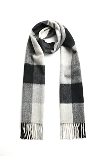 EURKEA Cashmere Wool Long 2024 Plaid Tartan Winter Scarf for Women, Warm & Soft & Cozy, Gift Ready, Grey & Black