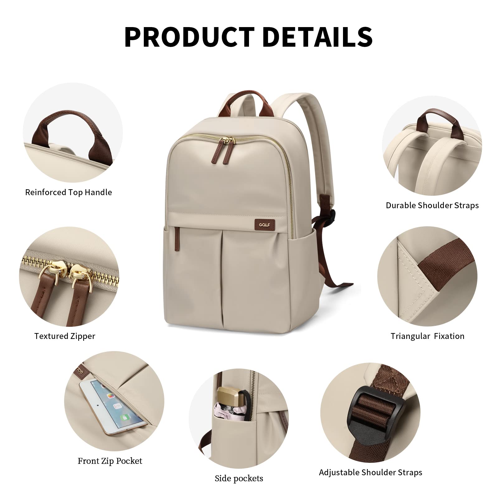 GOLF SUPAGS Laptop Backpack with Separate Laptop Compartment Water Resistant Computer Backpacks Fits 15 Inch Notebook Travel Work Bags for Women (Apricot)