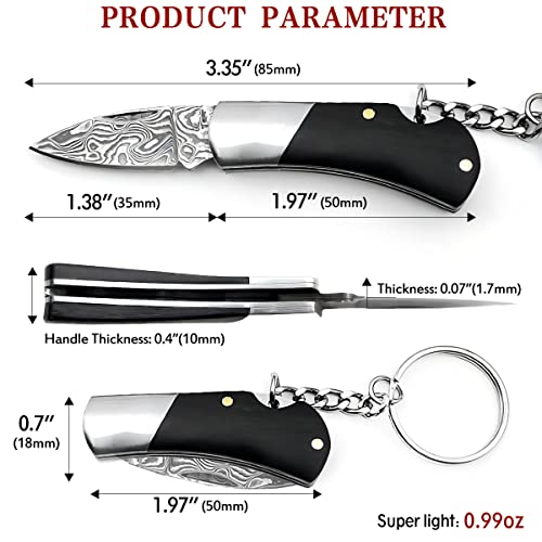 STARDW Damascus Pocket Knife,Mini Folding Pocket Knife,EDC Pocket Knife with Wood Handle,Gifts for Men Women (Damascus A)
