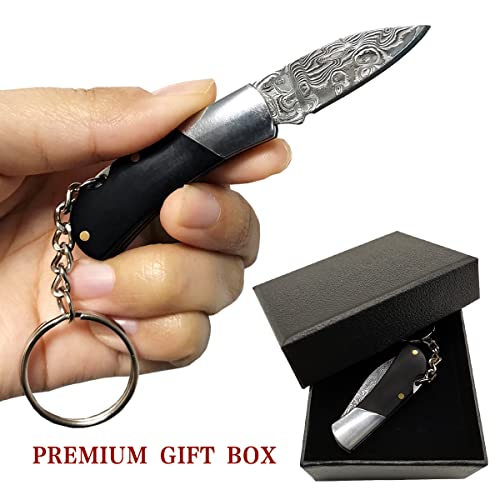 STARDW Damascus Pocket Knife,Mini Folding Pocket Knife,EDC Pocket Knife with Wood Handle,Gifts for Men Women (Damascus A)