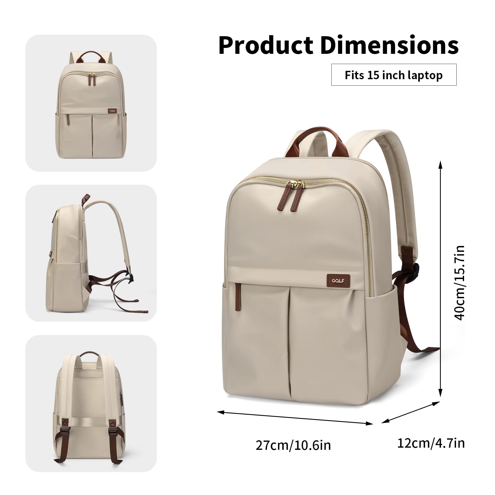 GOLF SUPAGS Laptop Backpack with Separate Laptop Compartment Water Resistant Computer Backpacks Fits 15 Inch Notebook Travel Work Bags for Women (Apricot)