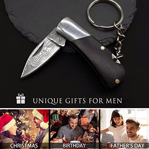 STARDW Damascus Pocket Knife,Mini Folding Pocket Knife,EDC Pocket Knife with Wood Handle,Gifts for Men Women (Damascus A)