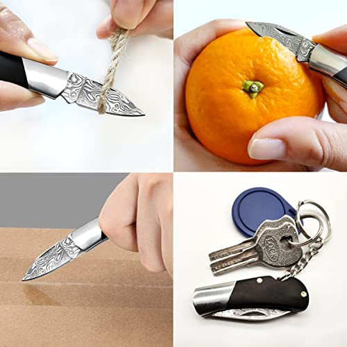STARDW Damascus Pocket Knife,Mini Folding Pocket Knife,EDC Pocket Knife with Wood Handle,Gifts for Men Women (Damascus A)